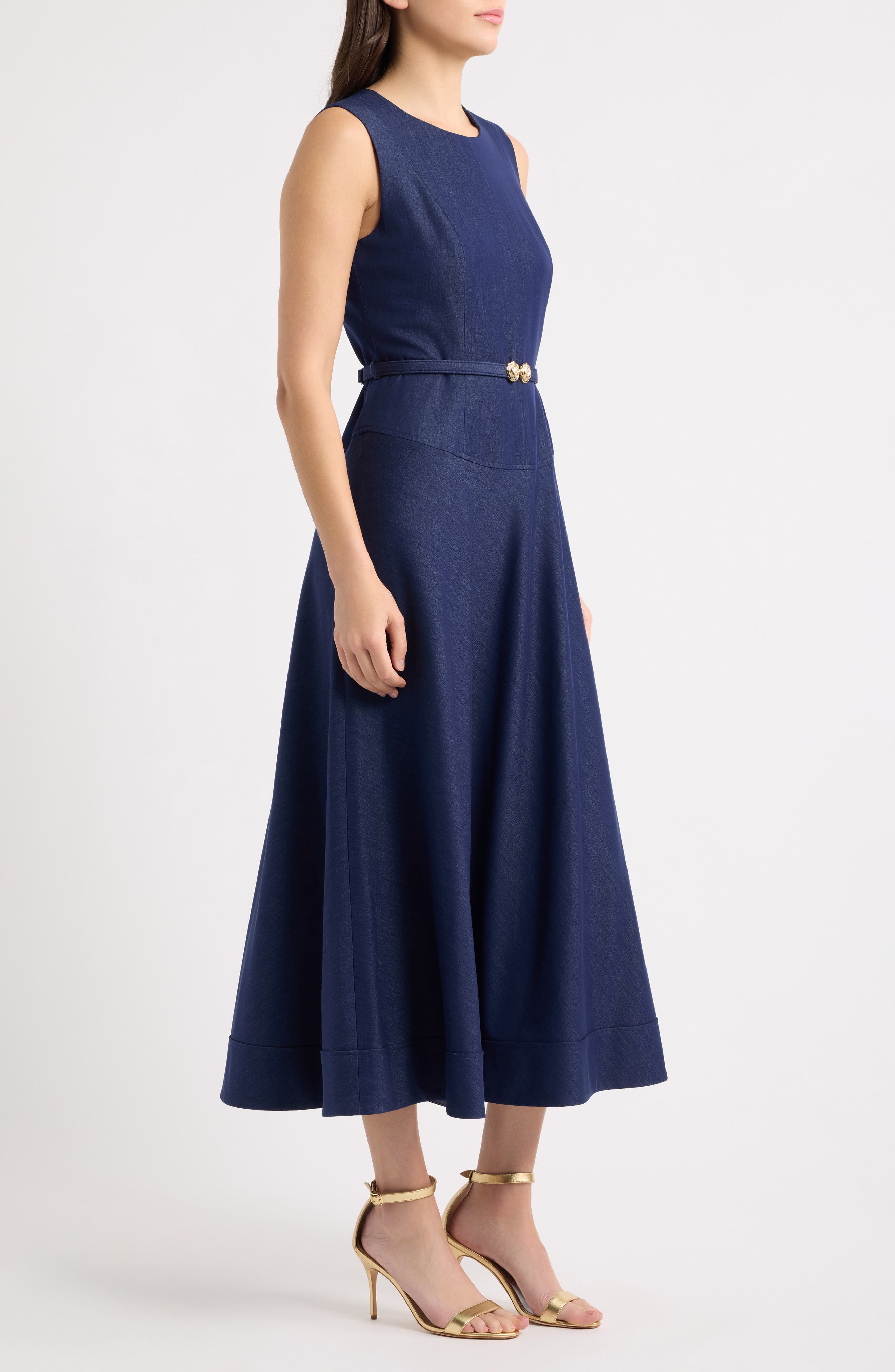 AK ANNE KLEIN Belted Drop Waist Midi Dress (Women) | Nordstrom