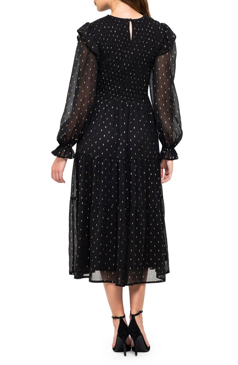 AUGUST SKY Foil Dash Long Sleeve Fit & Flare Midi Dress | Nordstromrack