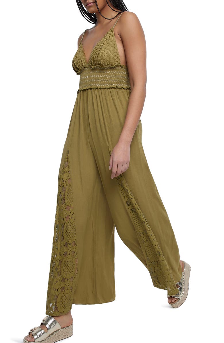 River Island Inset Lace Beach Wide Leg Jumpsuit | Nordstromrack