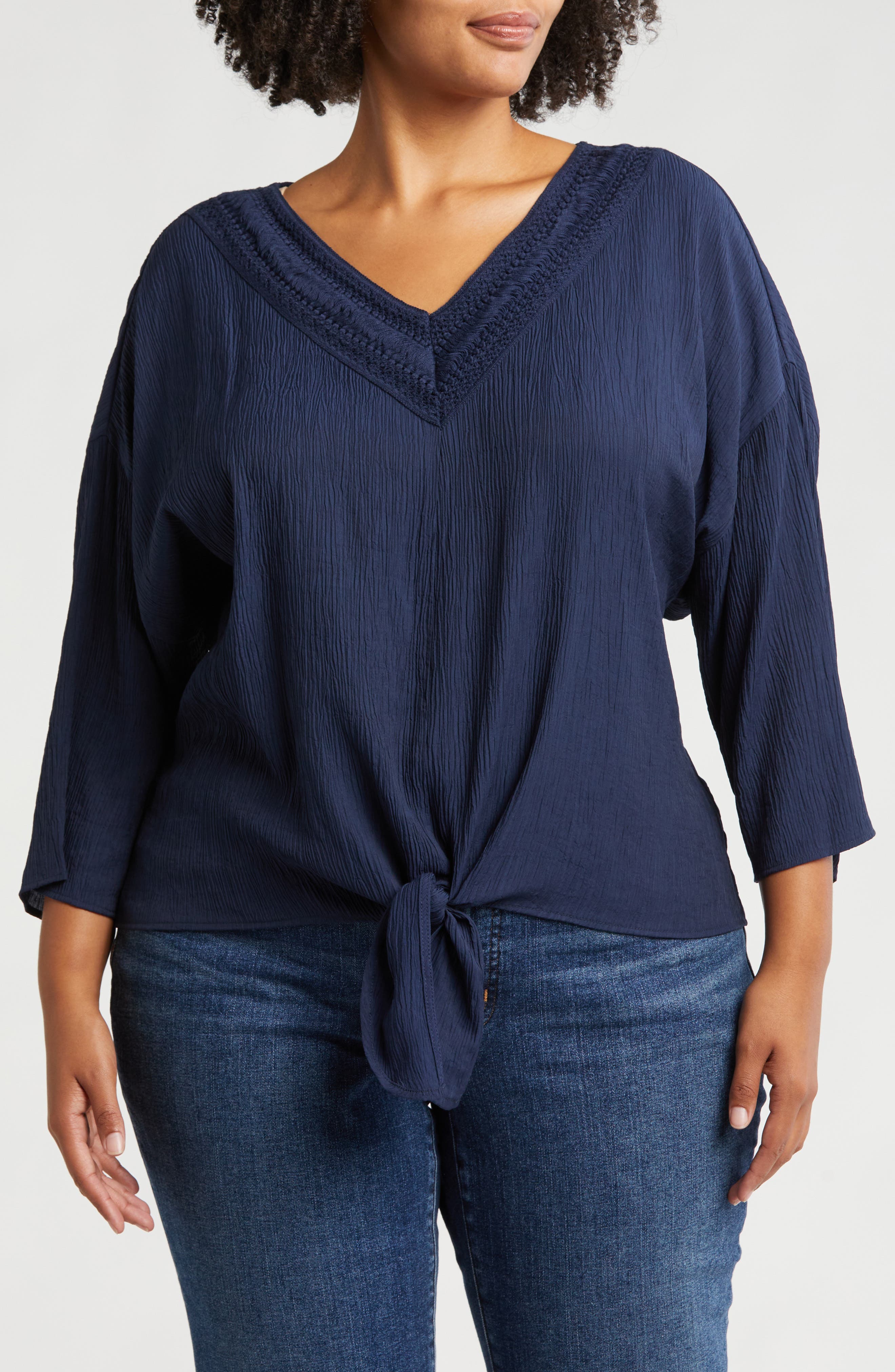 RUBY RD Gauze V-Neck Long Sleeve Top | Nordstromrack