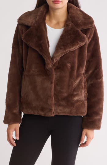 Sam Edelman Faux Fur Notch Collar Jacket In Cafe Noir | ModeSens