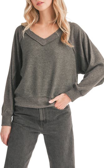 Lush Wide V-Neck Waffle Knit Pullover | Nordstromrack