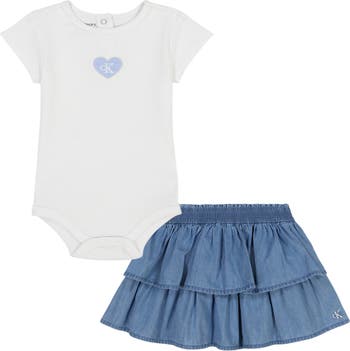 Calvin Klein Ribbed Bodysuit & Tiered Skirt Set | Nordstromrack