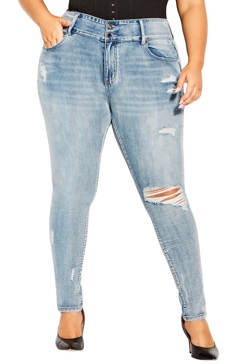 City Chic Asha Elena Distressed Cotton Blend Jeans | Nordstrom