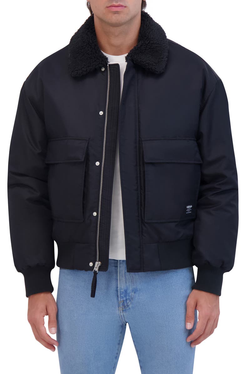 Hudson Jeans Water Repellent Faux Shearling Collar Bomber Jacket ...