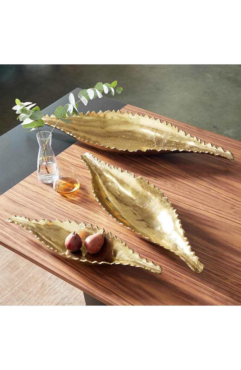 WILLOW ROW Large Metallic Gold Metal Boat Trays - Set of 3: 37" - 30 ...