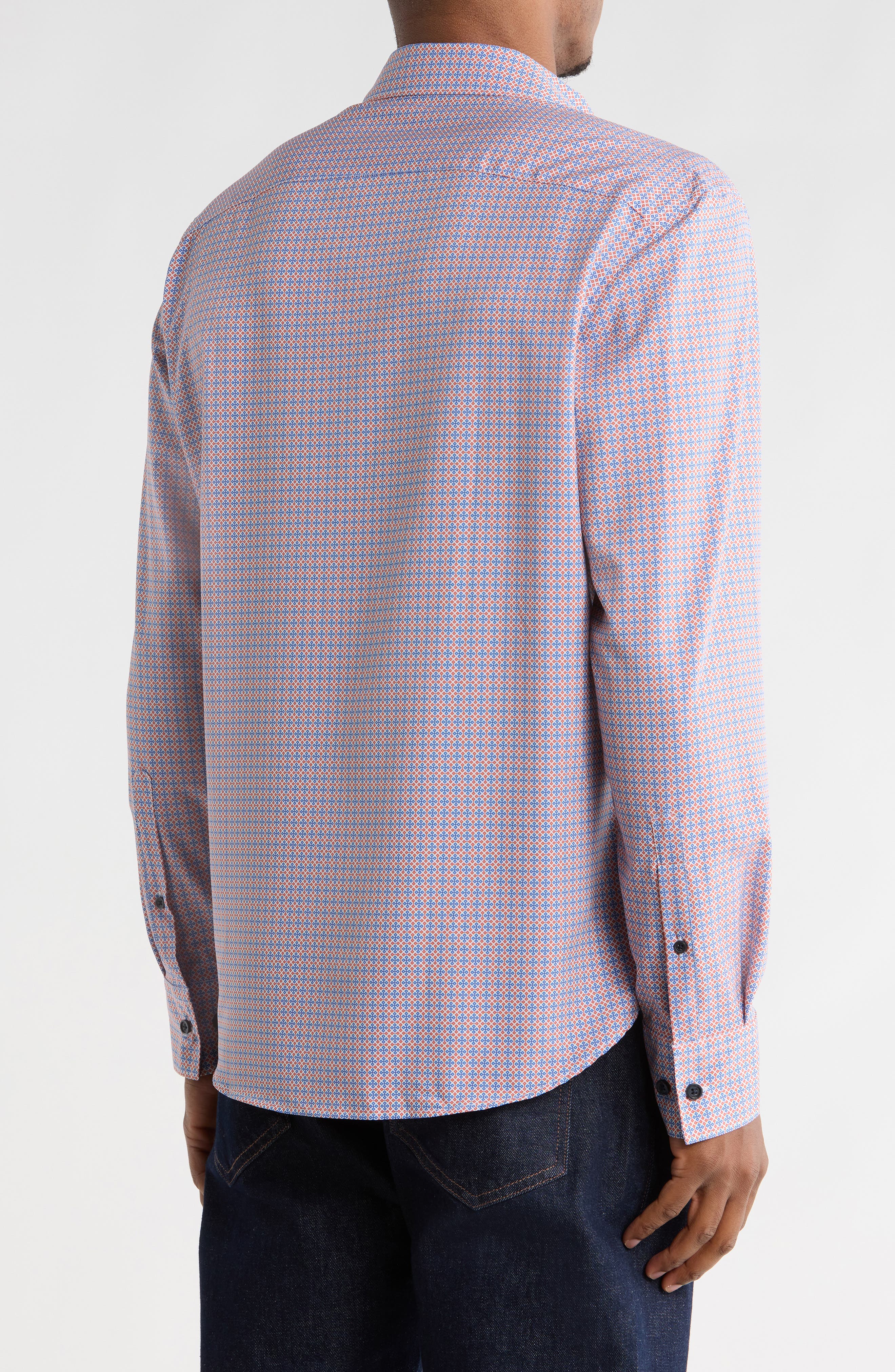 CONSTRUCT Slim Fit Geometric Cross 4-Way Stretch Performance Button-Up ...
