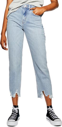 Topshop High Waist Jagged Hem Straight Leg Jeans | Nordstrom