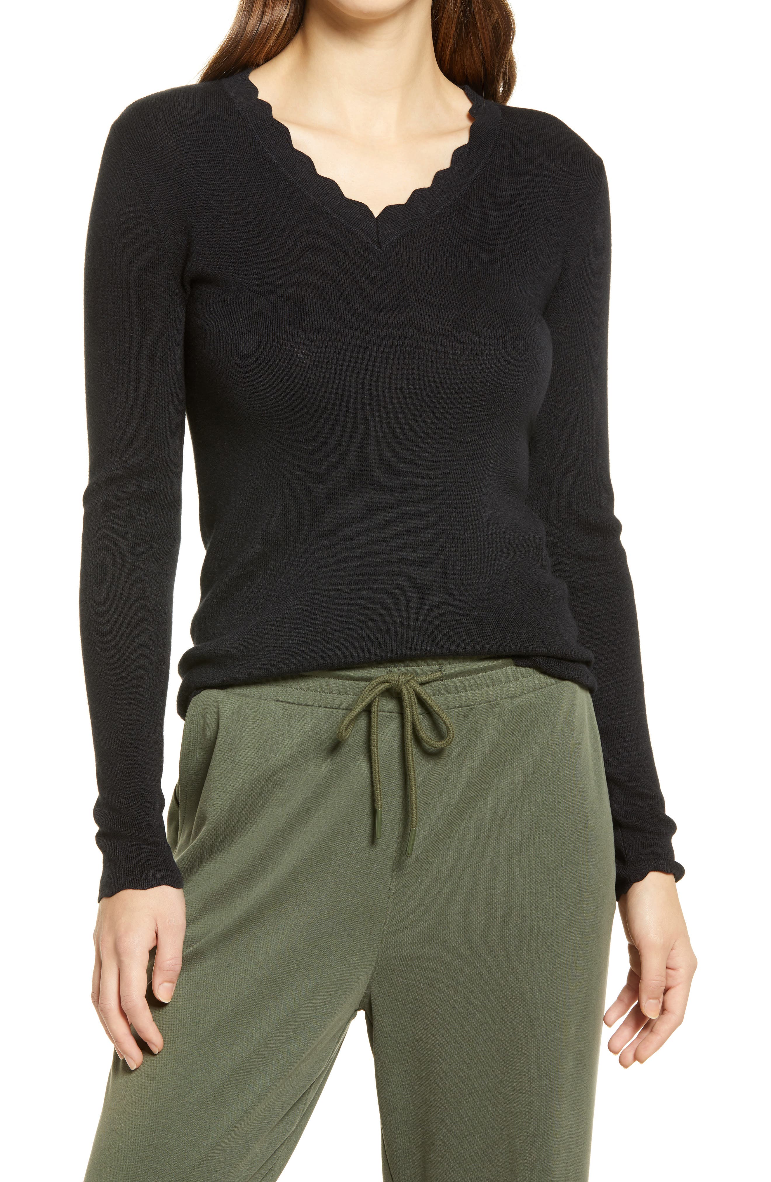Halogen® Scallop V-Neck Sweater | Nordstromrack