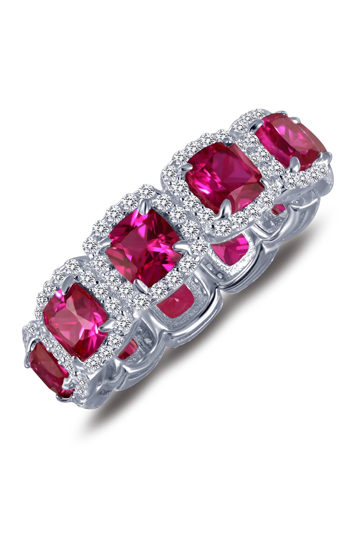 Platinum Plated Sterling Silver Pave Simulated Diamond & Lab-Grown Ruby ...