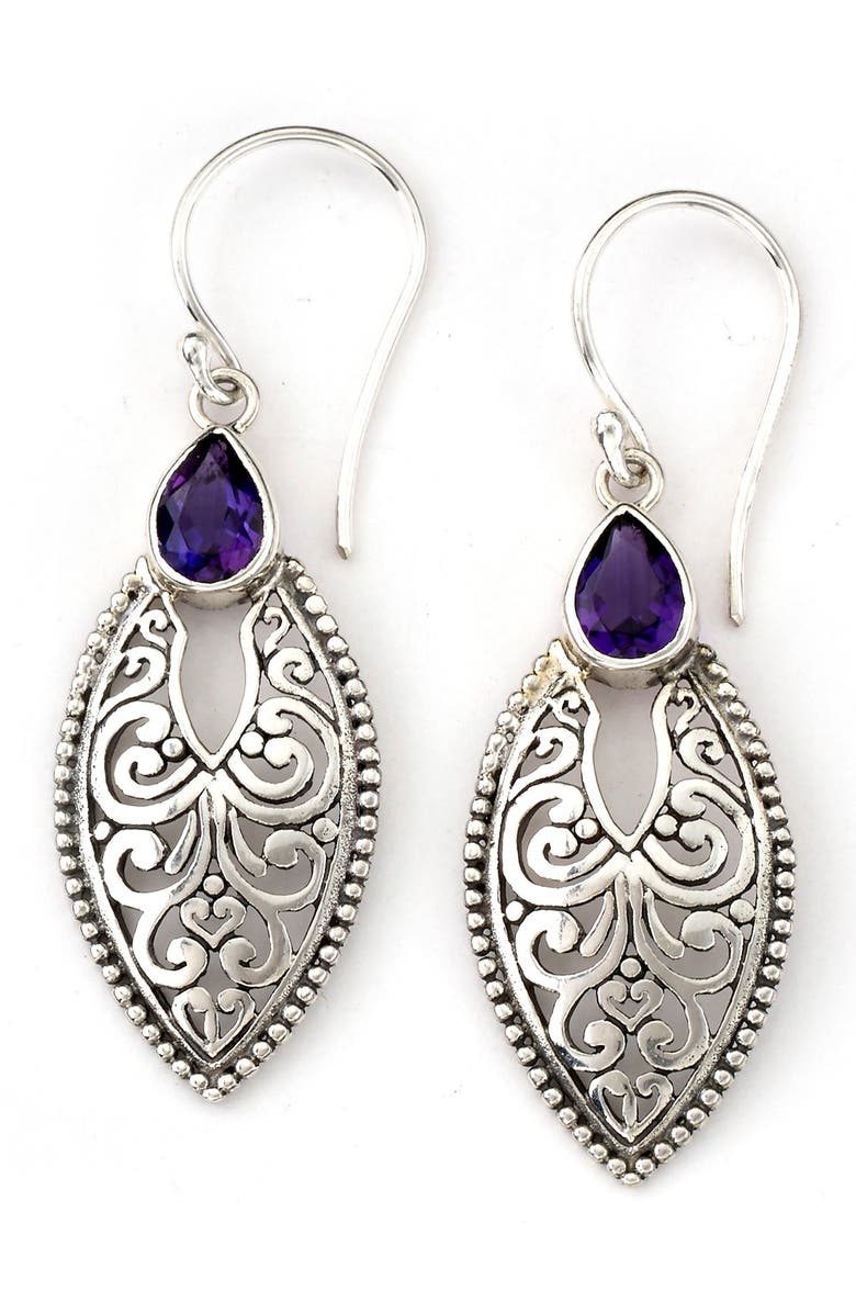 SAMUEL B. Sterling Silver Pear Cut Amethyst Filigree Marquise Cut Drop ...