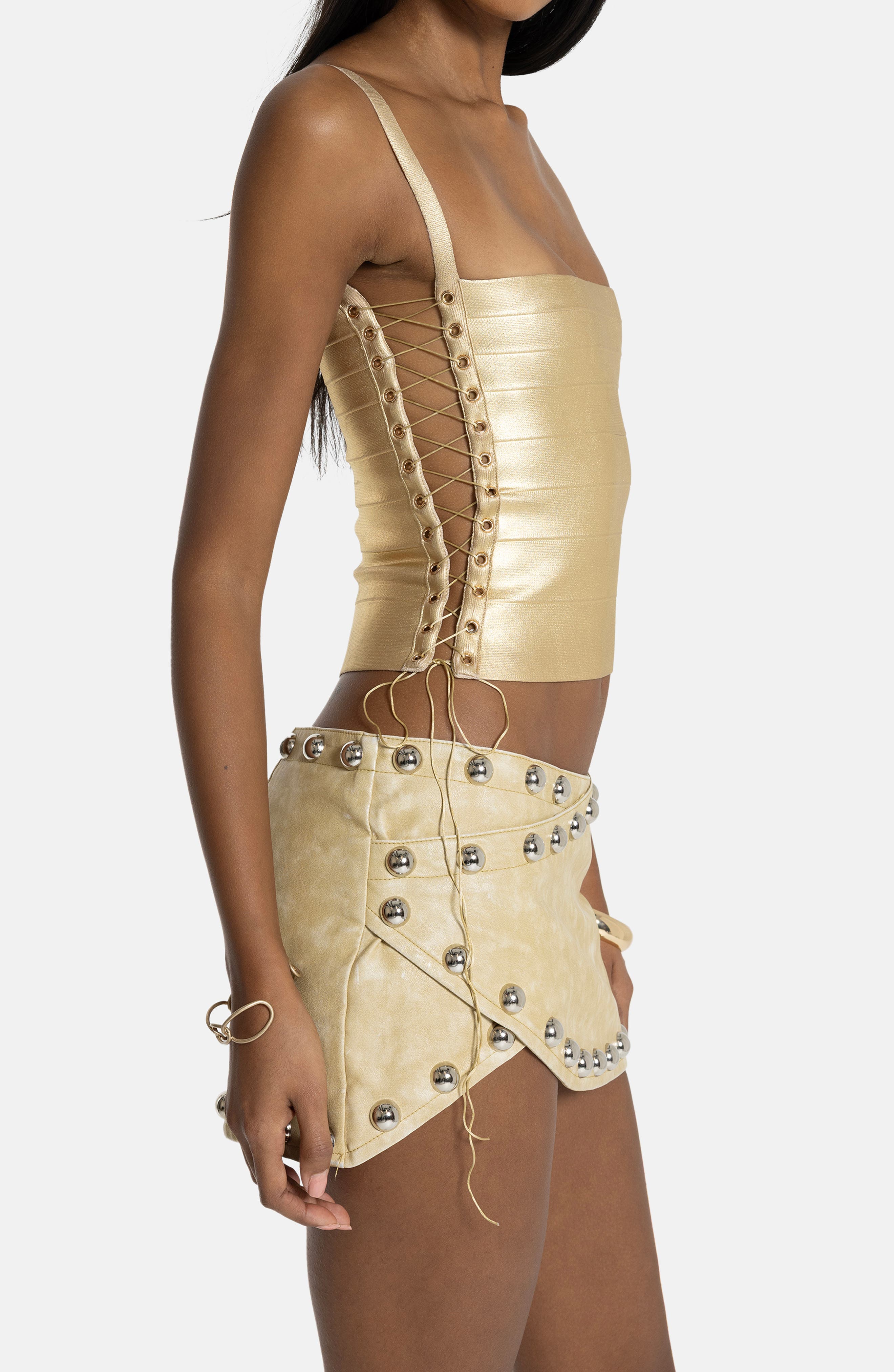JADED LONDON Metallic Lace-Up Bandage Top | Nordstrom