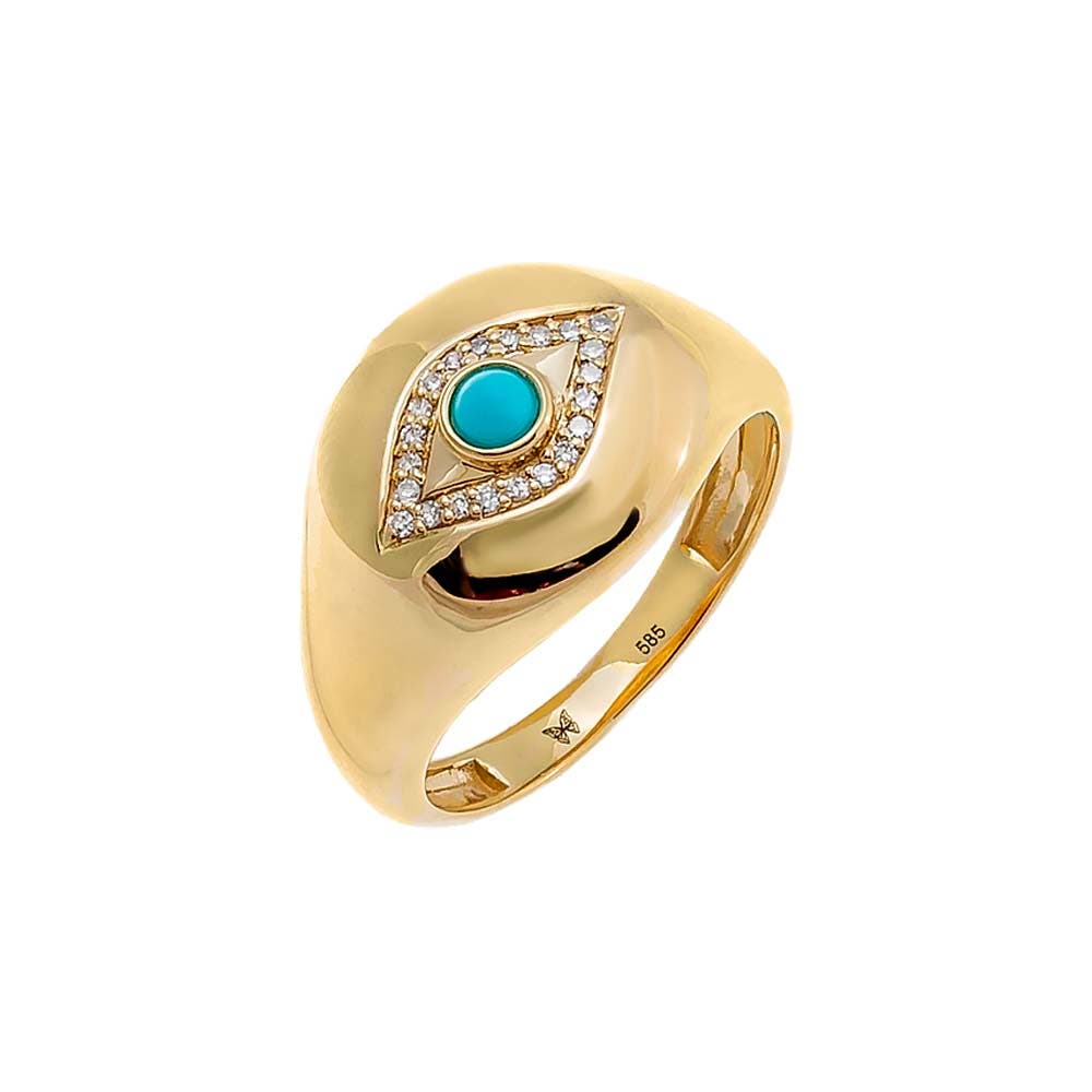 BY ADINA EDEN Diamond Evil Eye X Turquoise Signet Pinky Ring 14K ...