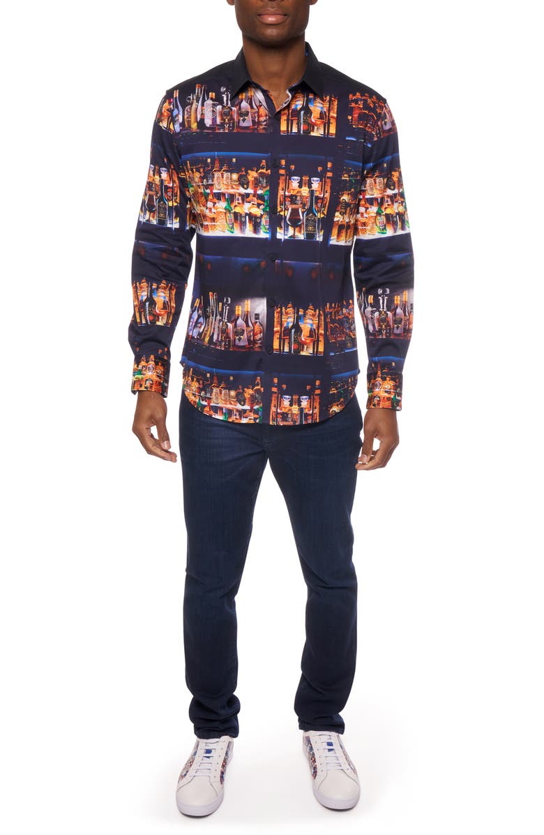 Robert Graham Whiskey in Jar Print Stretch Cotton Button-Up Shirt ...