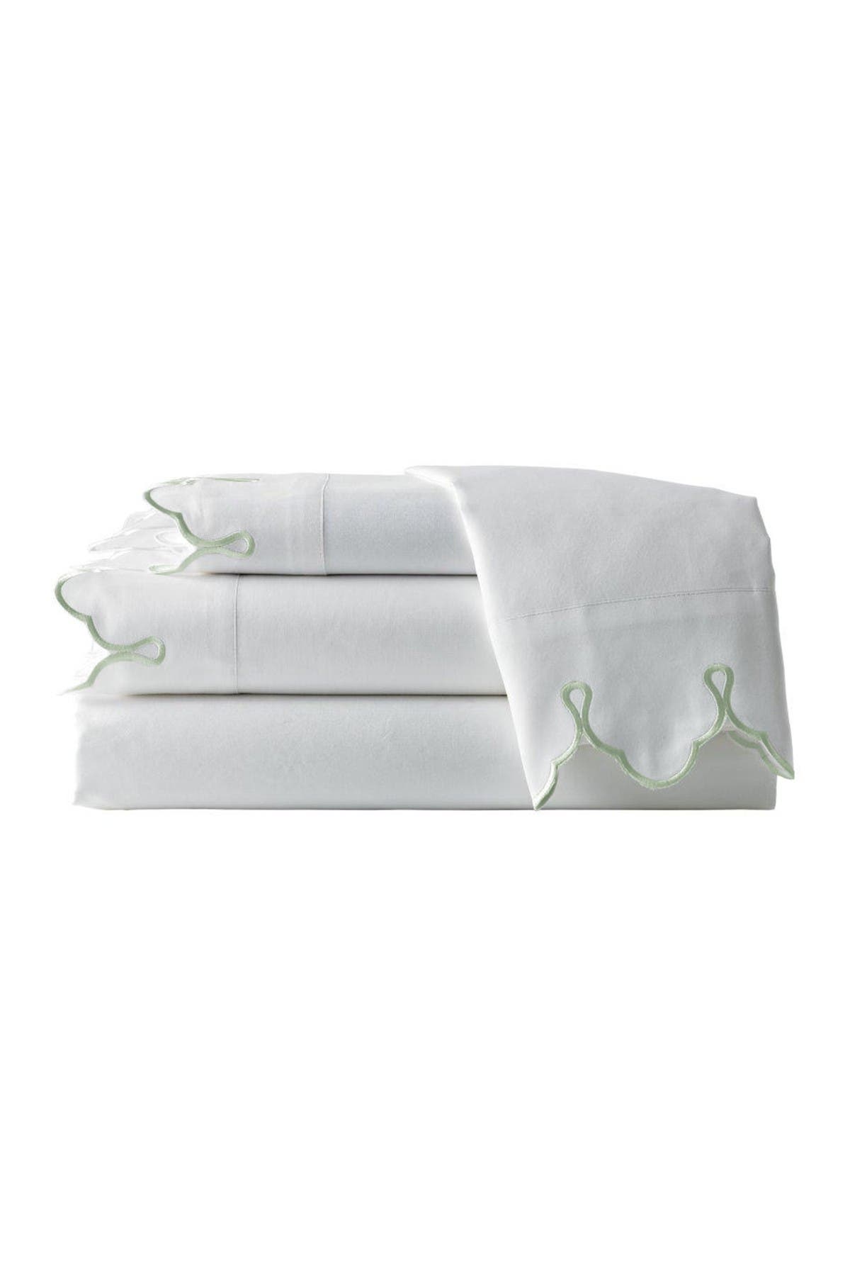 BELLE EPOQUE Scalloped Embroidered King Sheet Set White/Green ...