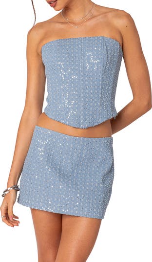 EDIKTED Icing Crystal Detail Strapless Corset Top | Nordstrom