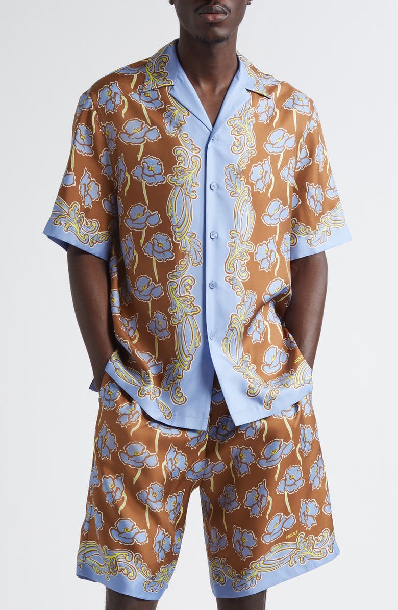 Versace Poppies Print Silk Camp Shirt | Nordstromrack