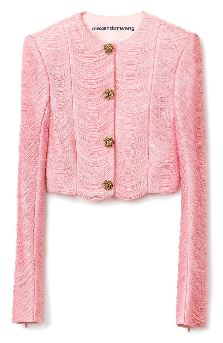Alexander Wang Fringe Powermesh Crop Jacket | Nordstrom