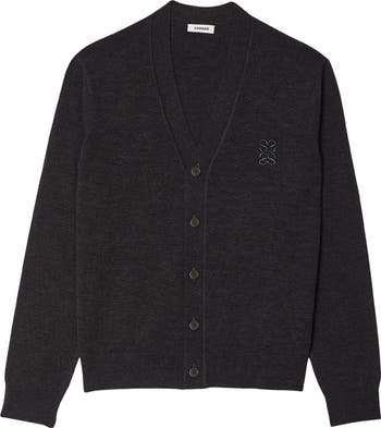 SANDRO Monogram Logo Patch Wool Cardigan | Nordstrom