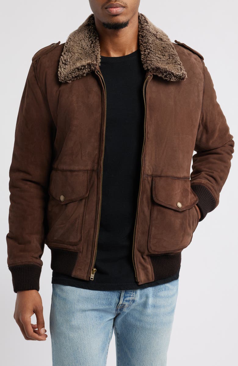 Frye Suede Flight Jacket with Genuine Shearling Collar | Nordstromrack