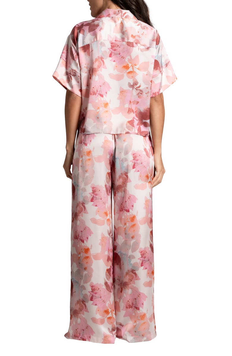 Midnight Bakery Shadow Leaf Print Short Sleeve Satin Pajamas | Nordstrom