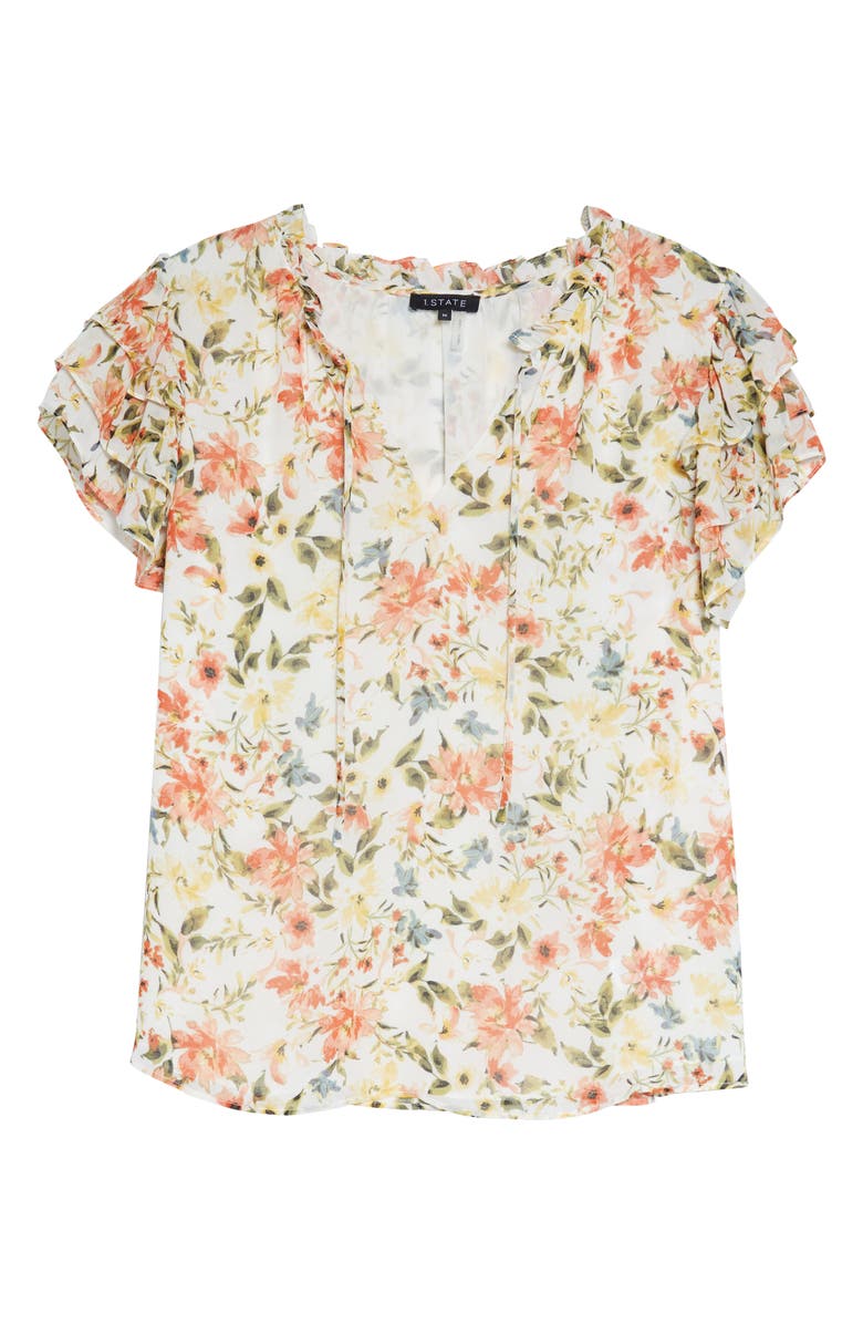 1.STATE Flutter Sleeve Tie Neck Top | Nordstromrack