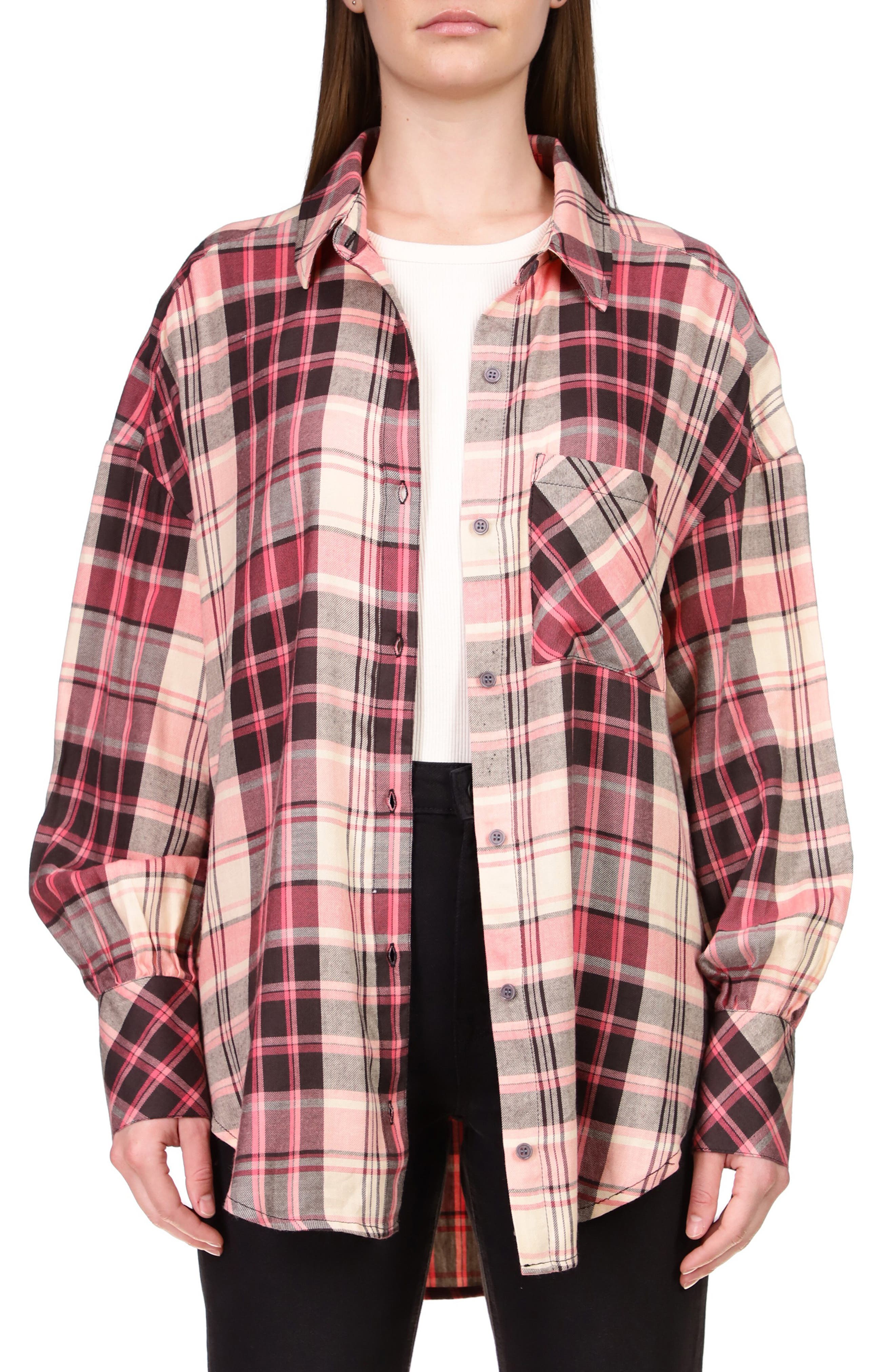 Sanctuary Plaid Drop Shoulder Button-Down Shirt | Nordstromrack