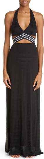 Balmain Logo Cutout Houndstooth Check Cover-Up Maxi Dress | Nordstrom