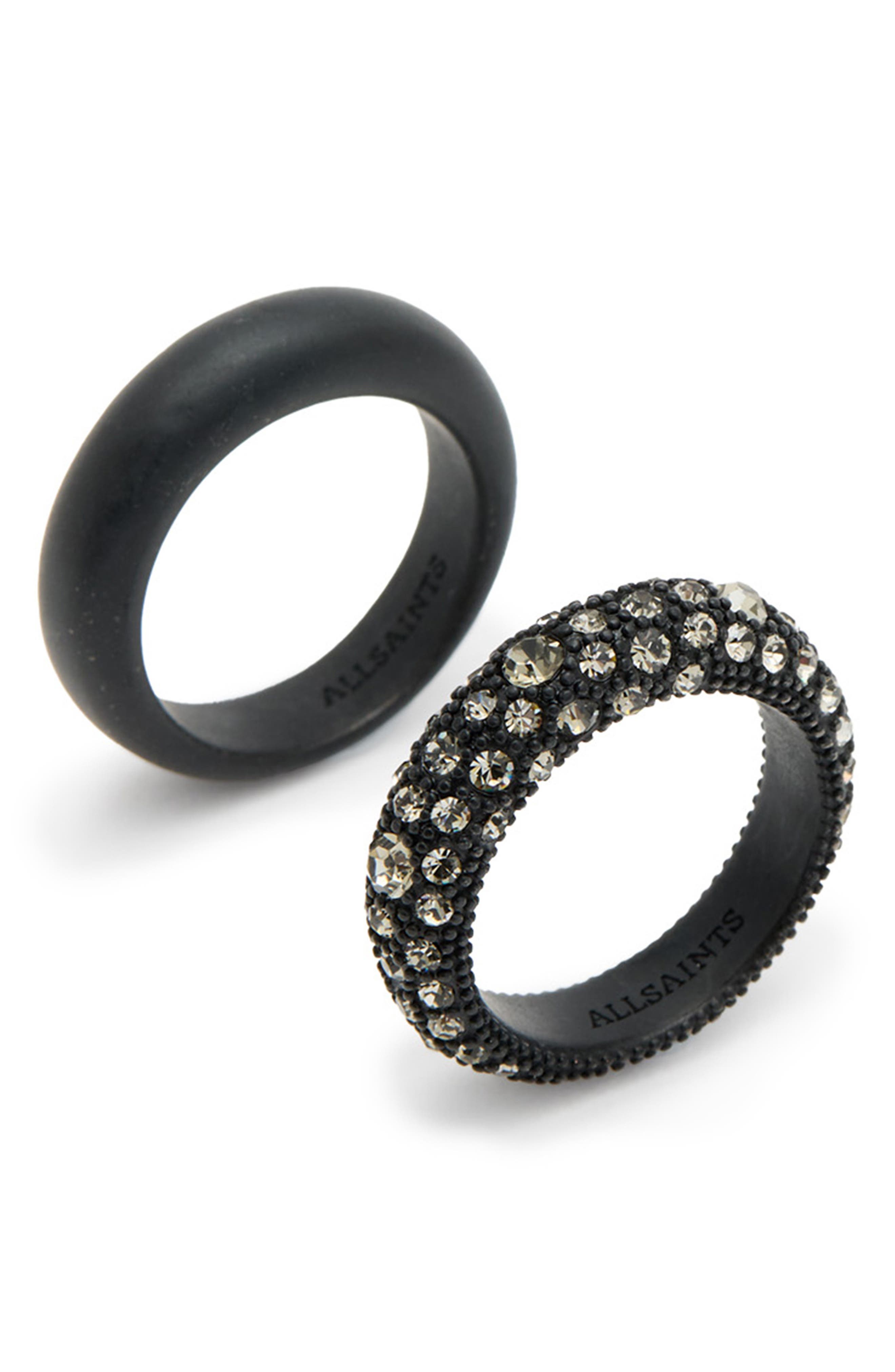 AllSaints Set of 2 Pavé Crystal Band Rings | Nordstromrack