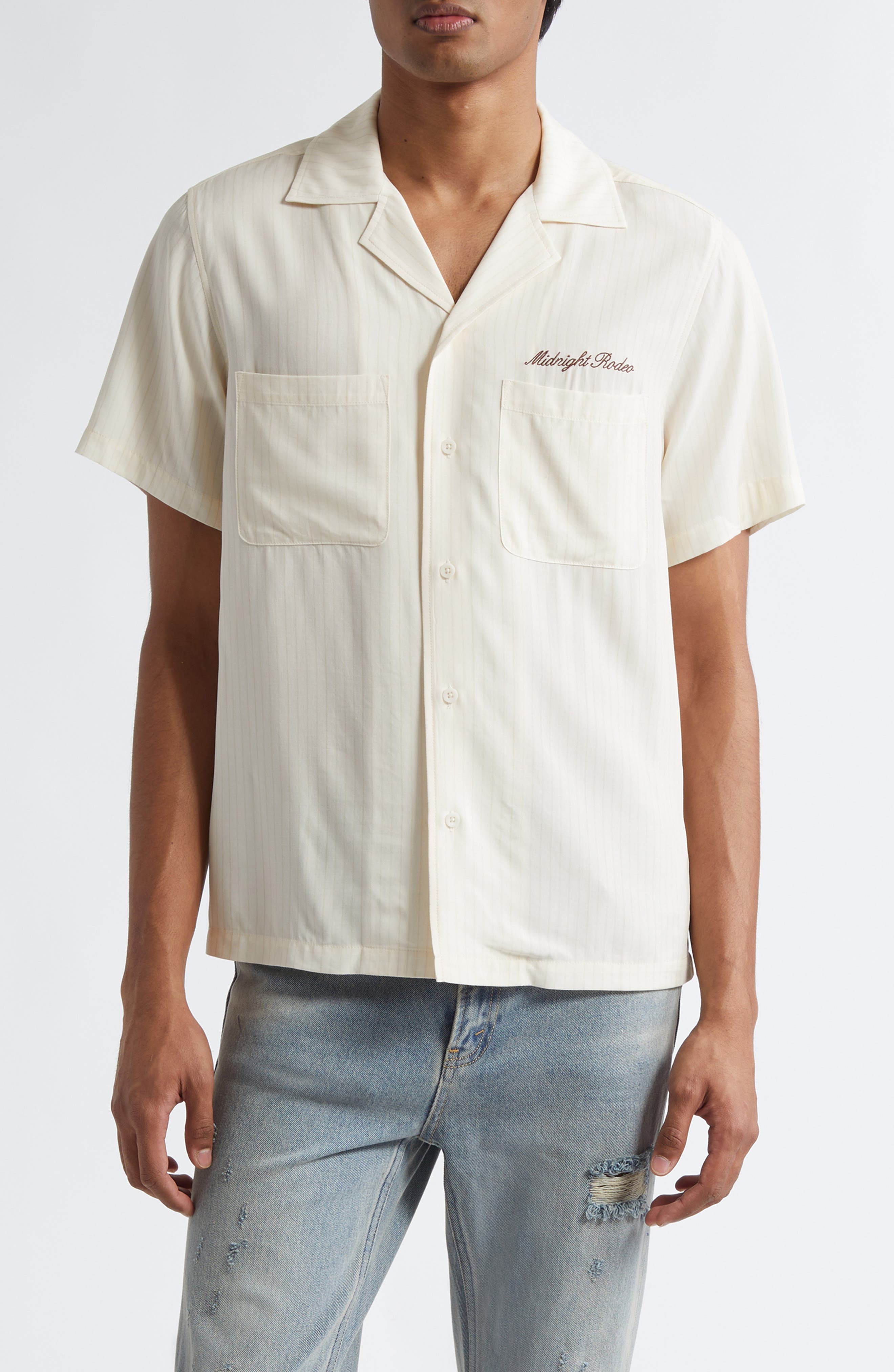 Stripe Crepe Camp Shirt (Men) | Nordstromrack