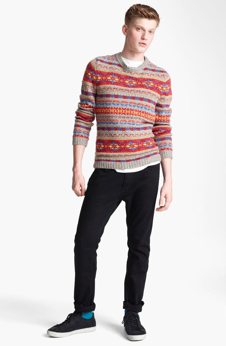 Topman Fair Isle Crewneck Sweater with Elbow Patches | Nordstrom