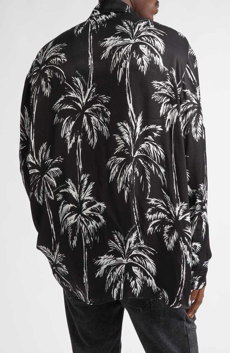 Balmain Palm Print Satin Button-Up Shirt | Nordstromrack