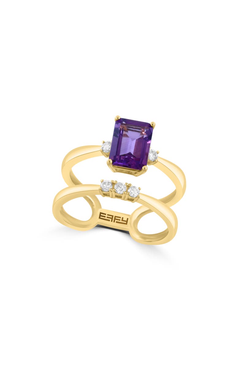 EFFY 14K Yellow Gold Amethyst & Diamond Double Band Ring | Nordstromrack