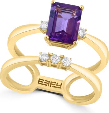 EFFY 14K Yellow Gold Amethyst & Diamond Double Band Ring | Nordstromrack