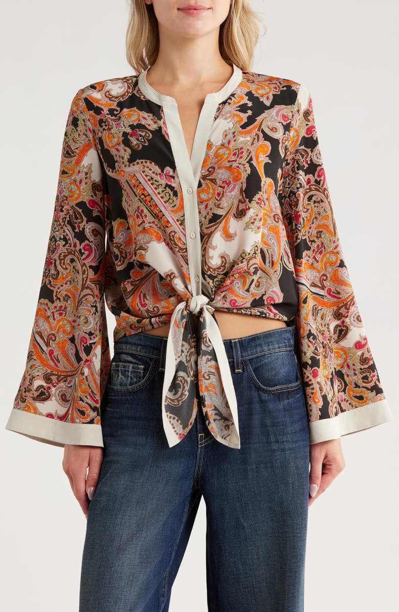 L'AGENCE Charlize Bell Sleeve Silk Button-Up Top | Nordstromrack