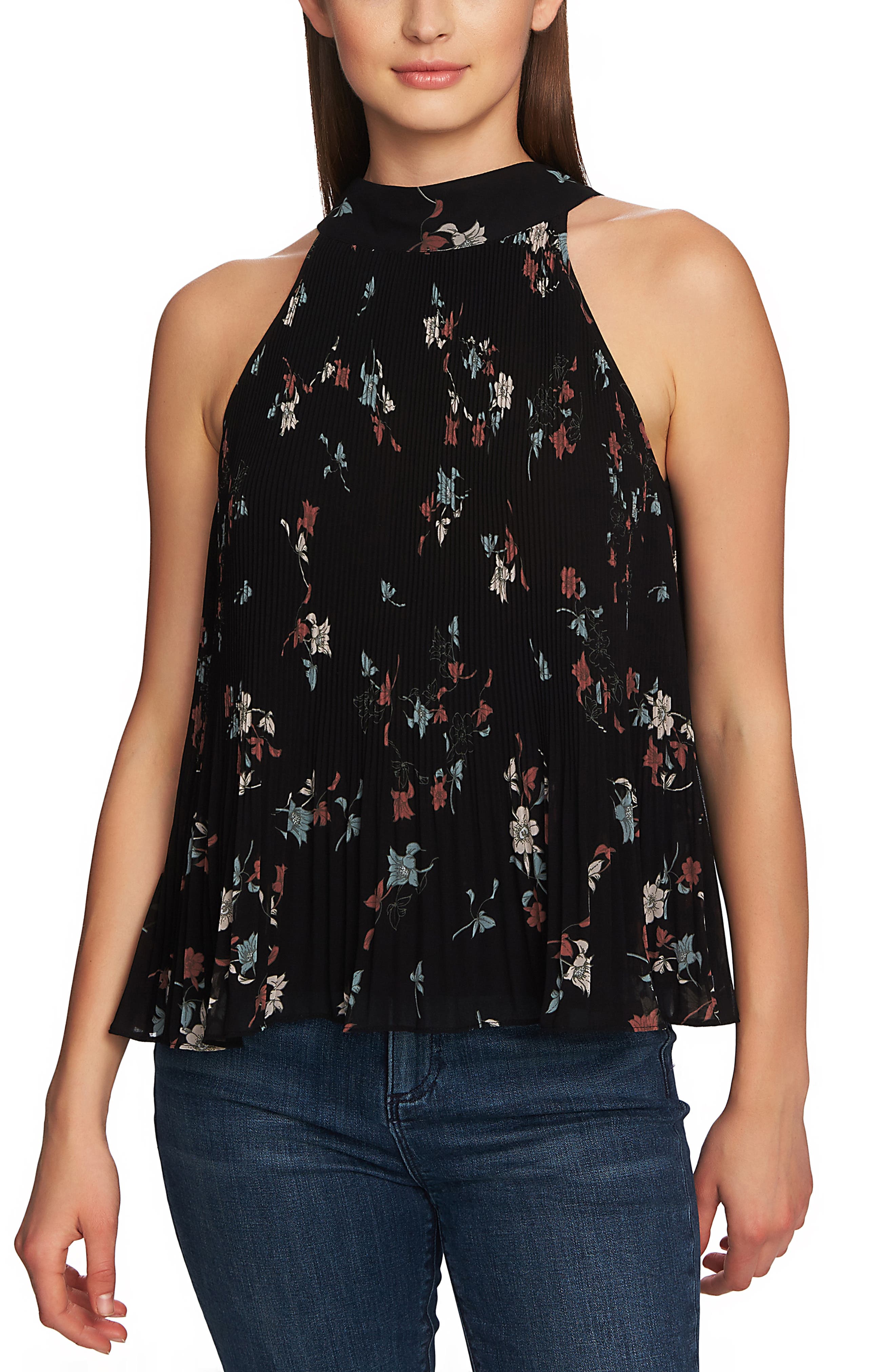 1.STATE Floral Belle Mix Pleat Halter Top | Nordstromrack