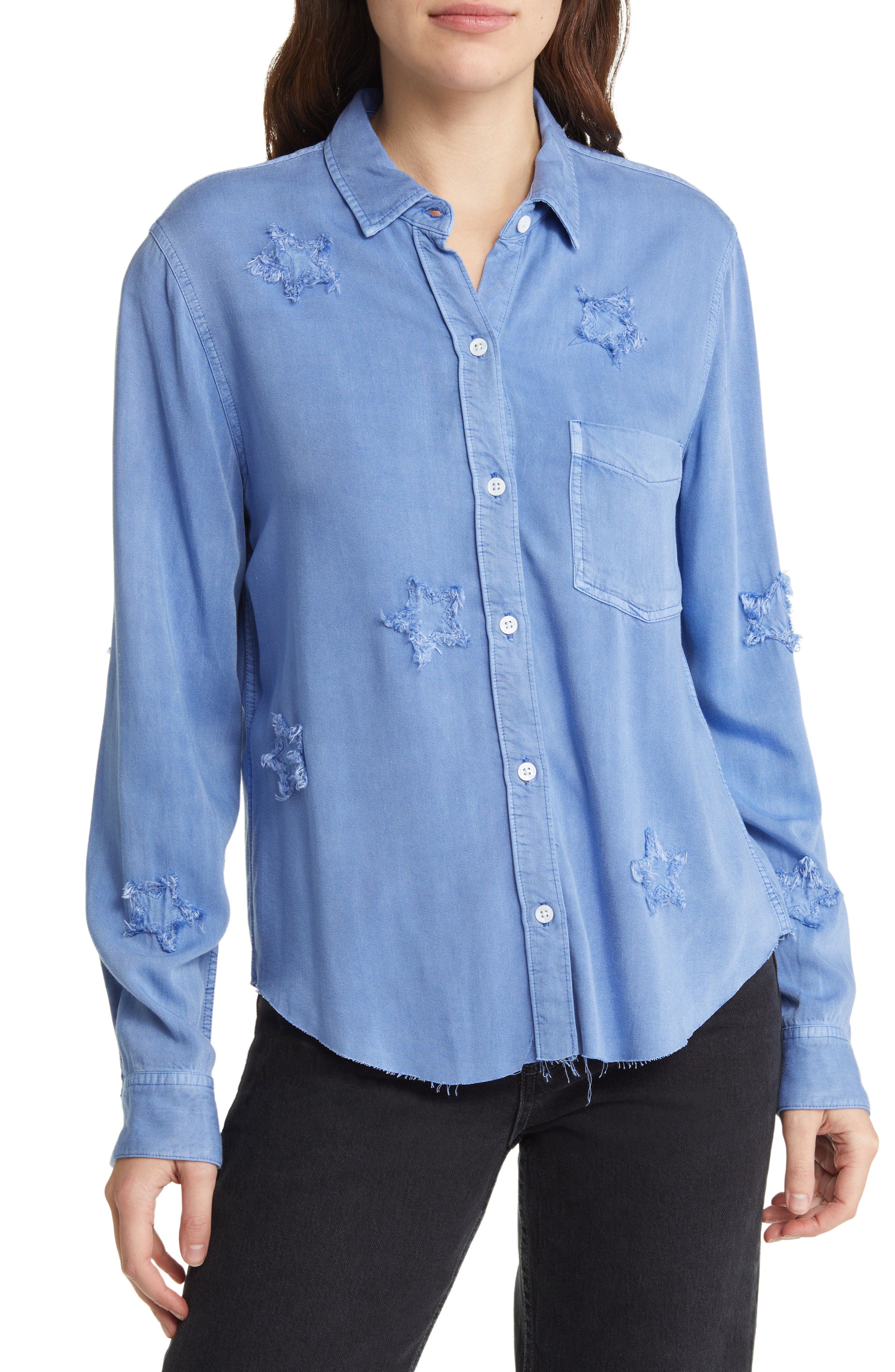Ingrid Star Appliqué Raw Hem Button-Up Shirt (Women) | Nordstromrack