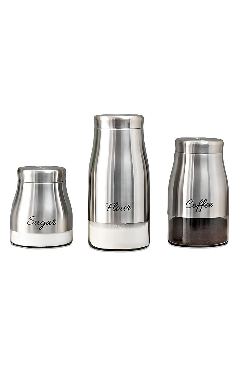 HOME BASICS 3-Piece Stainless Steel Canister Set with See-Through Glass ...