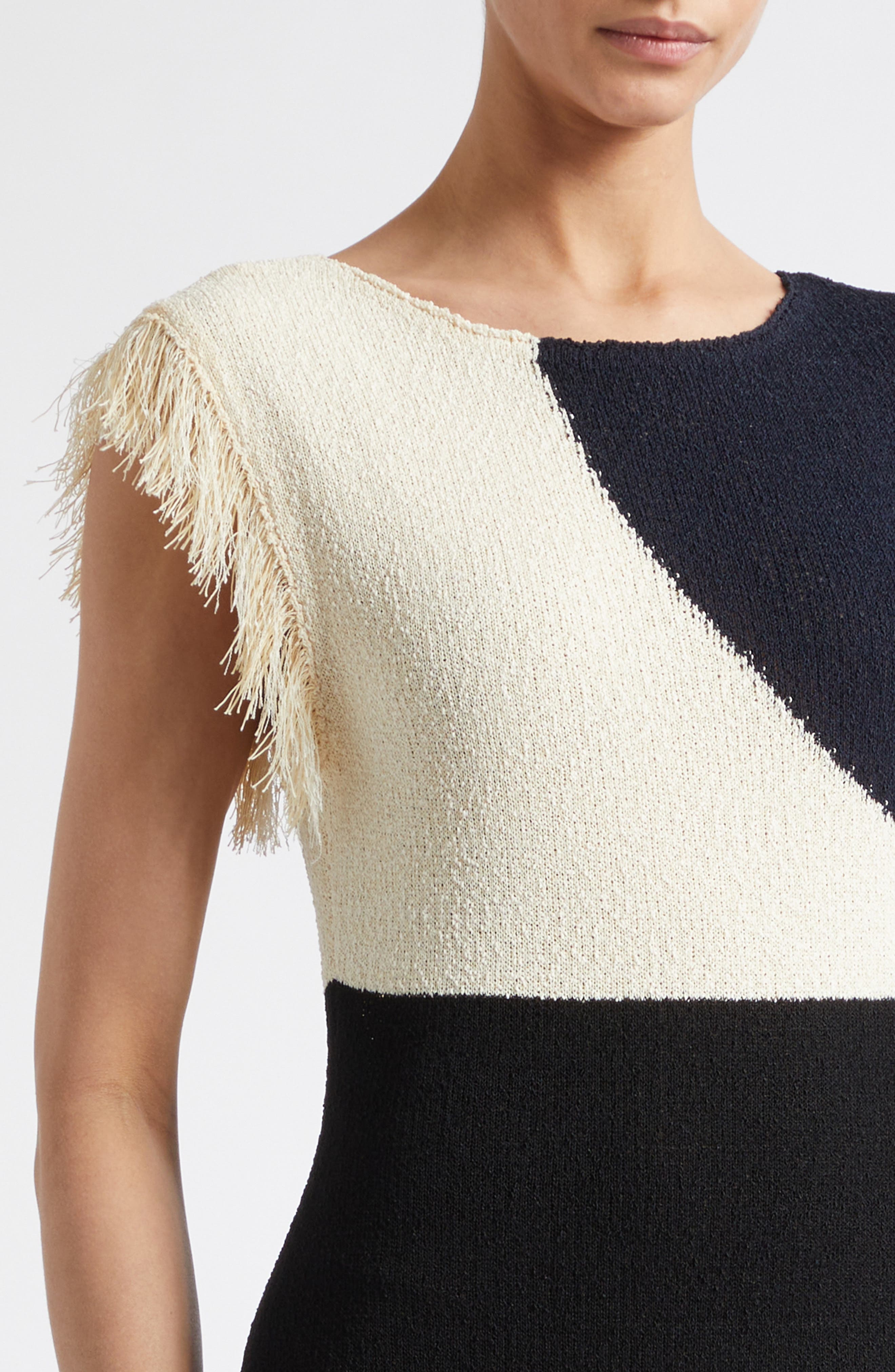 Proenza Schouler Saskia Colorblock Intarsia Textured Fringe Midi ...