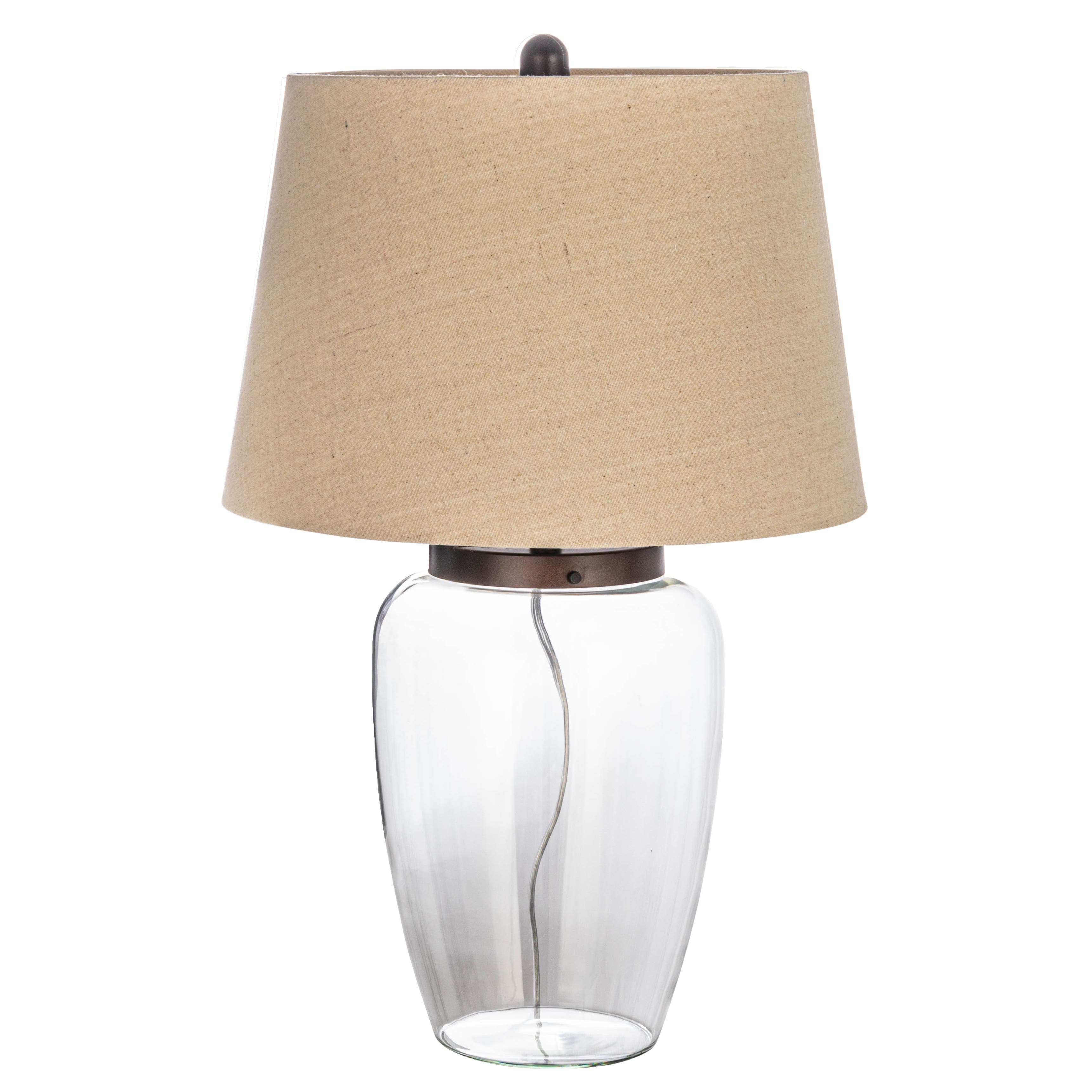 Storied Home Fillable Glass Table Lamp with Linen Shade, Clear and ...