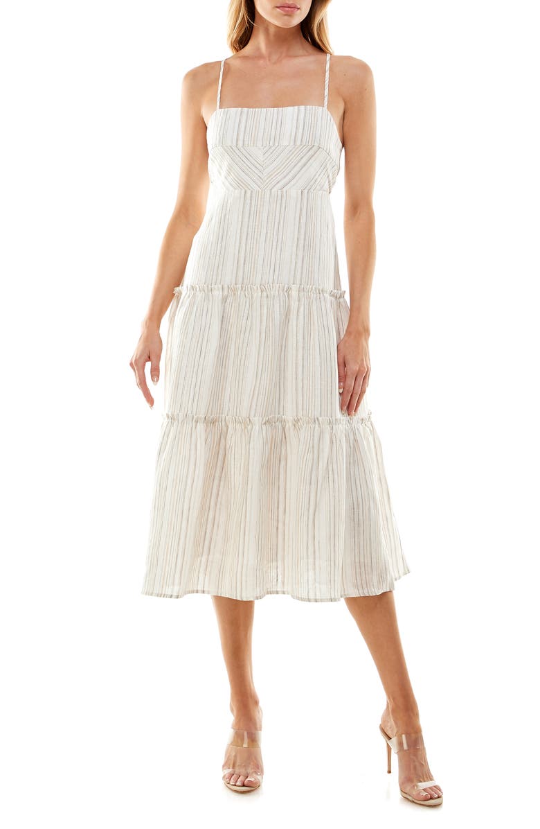 Socialite Stripe Cutout Tiered Linen Sundress | Nordstromrack