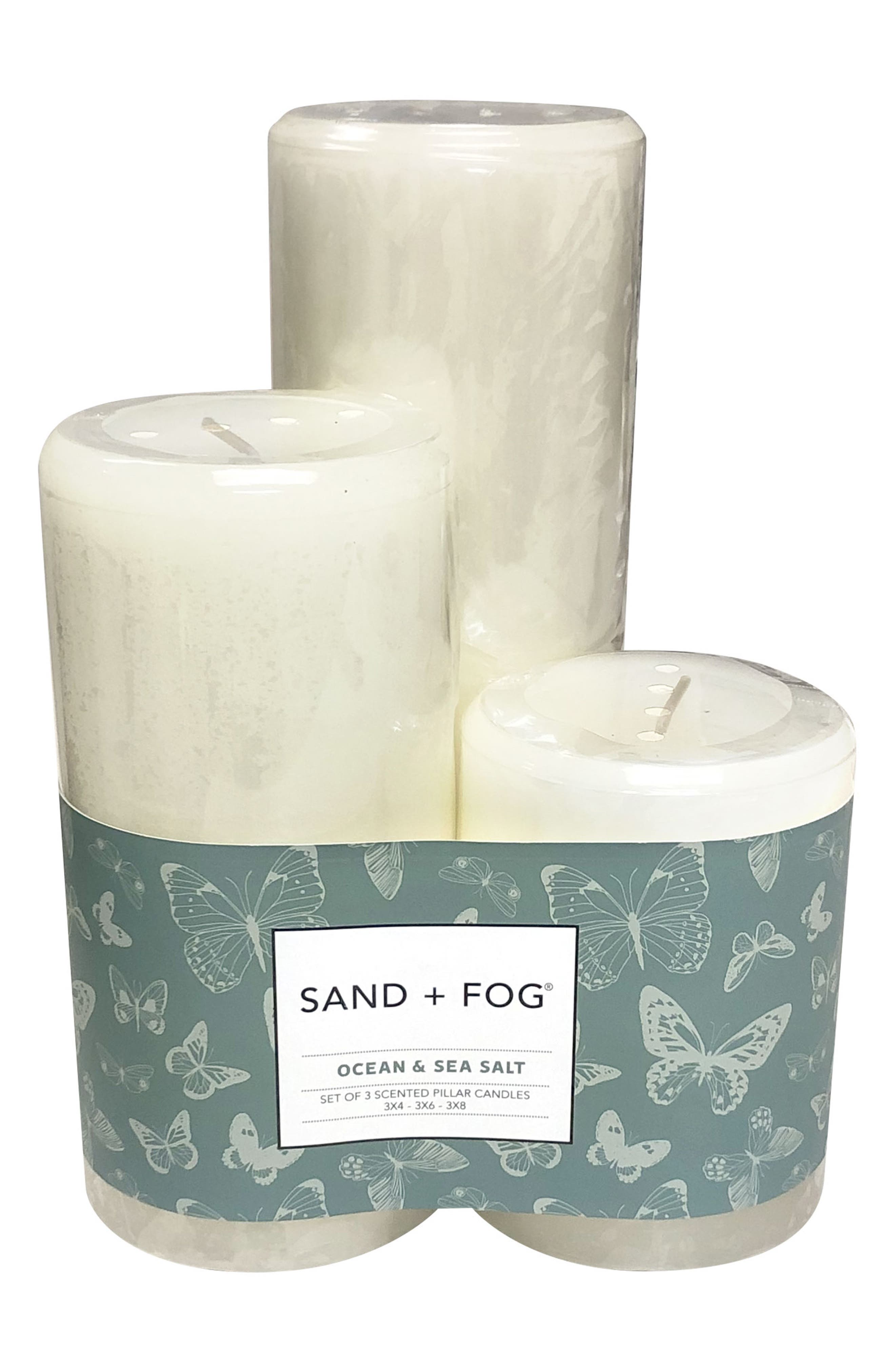 SAND AND FOG 3-Piece Ocean & Sea Salt Pillar Candle Set | Nordstromrack