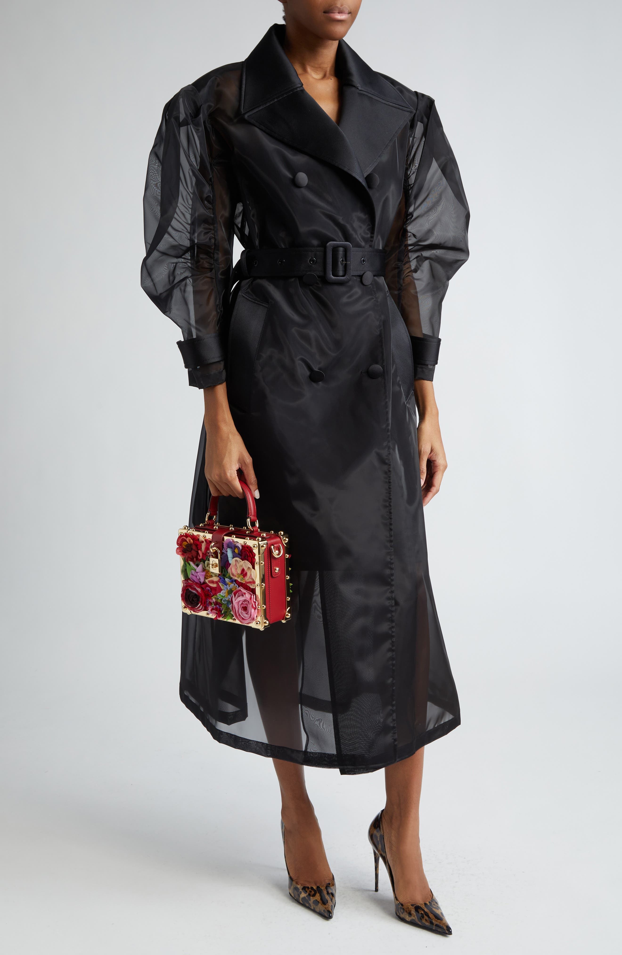 Dolce&Gabbana Puff Sleeve Sheer Trench Coat | Nordstrom