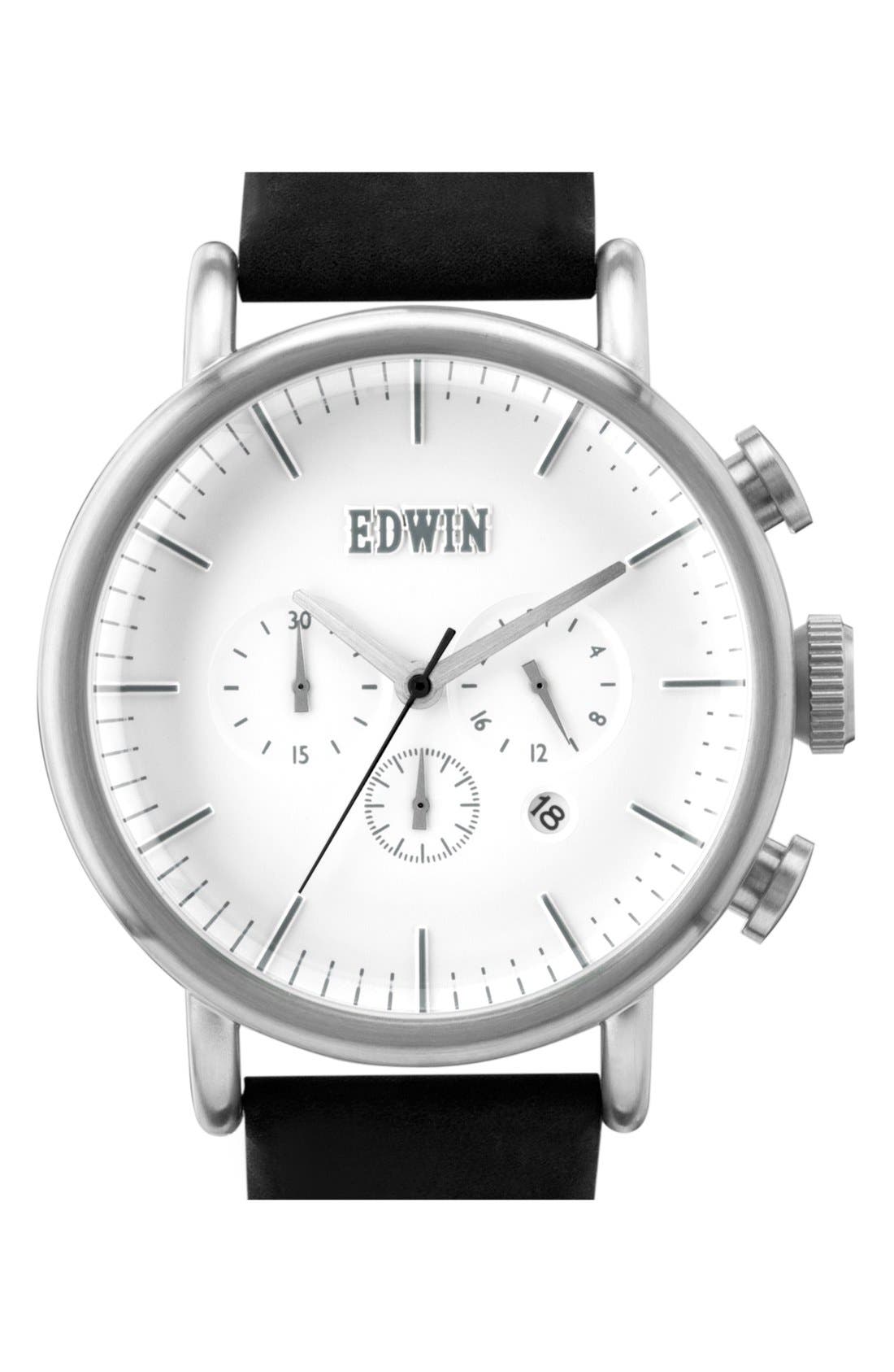 EDWIN 'Element' Chronograph Leather Strap Watch, 46mm | Nordstrom
