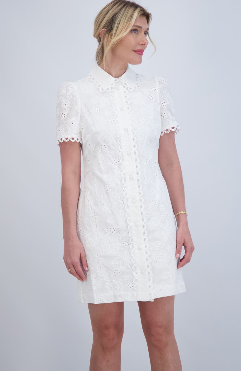 Eliza J Eyelet Puff Sleeve Mini Shirtdress | Nordstromrack