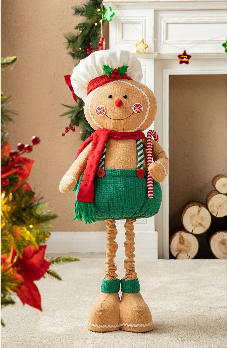 Glitzhome 39"/26"H Telescoped Fabric Christmas Gingerbreadman Standing ...