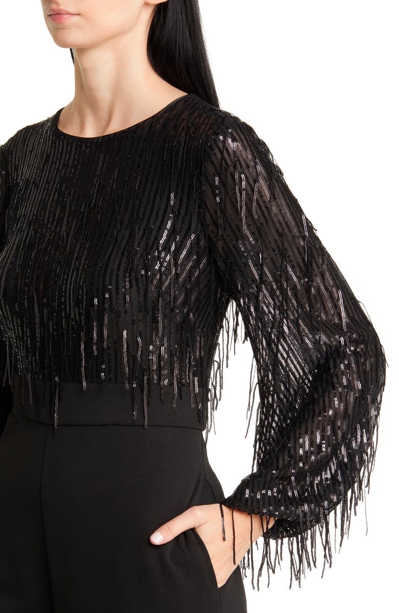 Eliza J Sequin Fringe Long Sleeve Jumpsuit | Nordstromrack