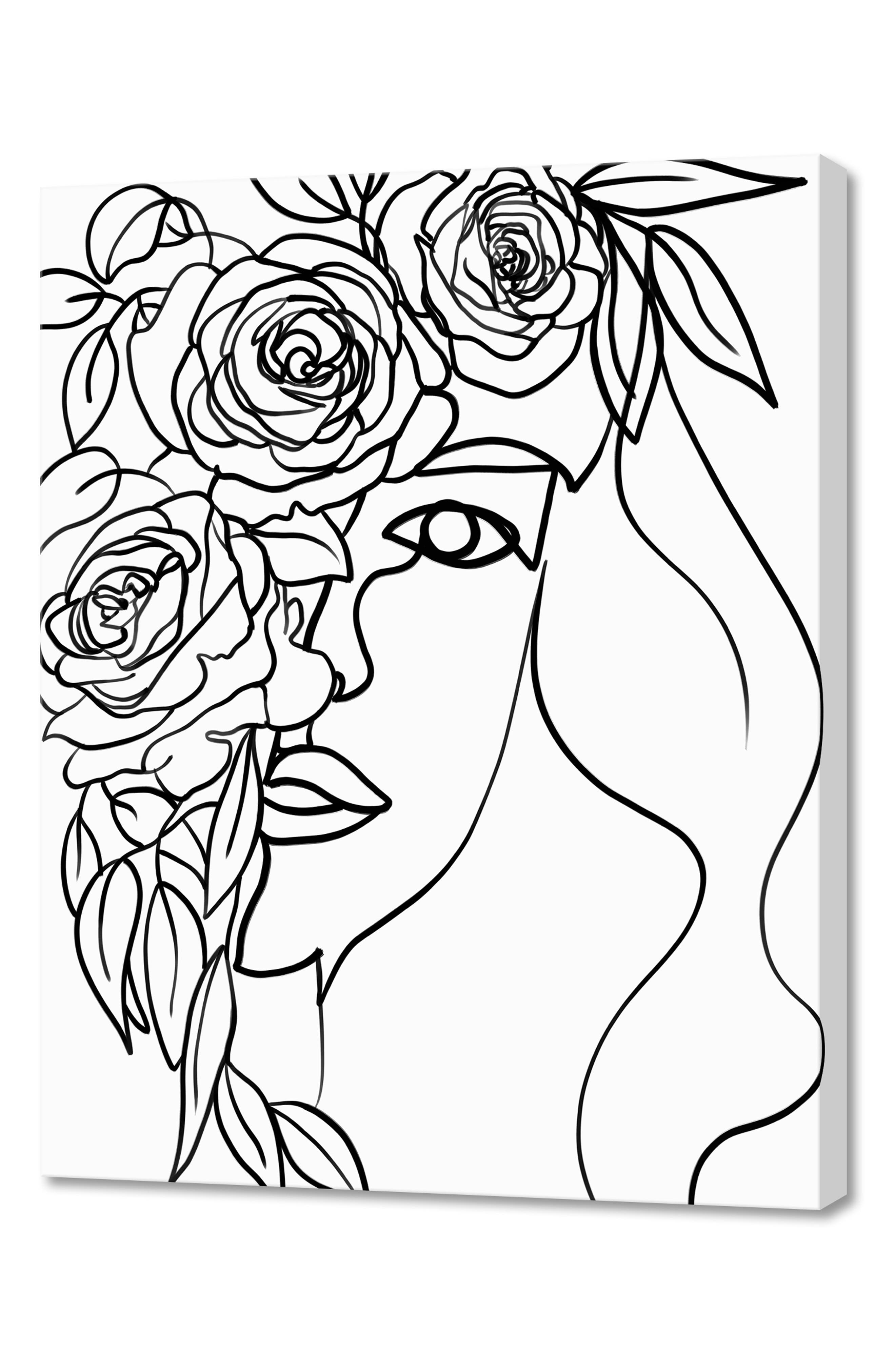 CURIOOS Minimalist Woman in Floral Bouquets Line Wall Art | Nordstromrack