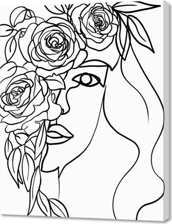 CURIOOS Minimalist Woman in Floral Bouquets Line Wall Art | Nordstromrack