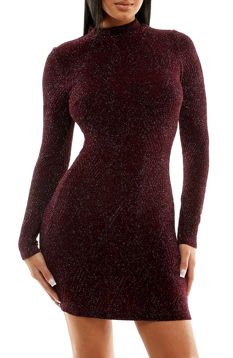 Speechless Glitter Mock Neck Long Sleeve Jacquard Knit Body-Con ...